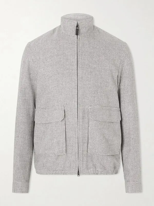 Herno Houndstooth Linen-blend Bomber Jacket - Gray
