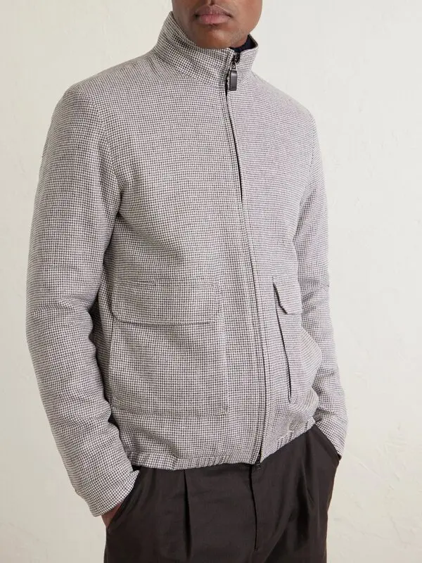 Herno Houndstooth Linen-blend Bomber Jacket - Gray