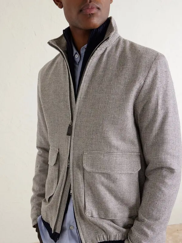 Herno Houndstooth Linen-blend Bomber Jacket - Gray