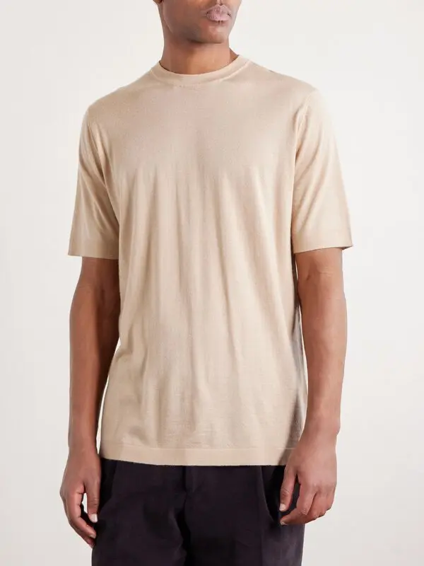 Thom Sweeney Cashmere And Silk-blend Knitted T-shirt - Neutrals