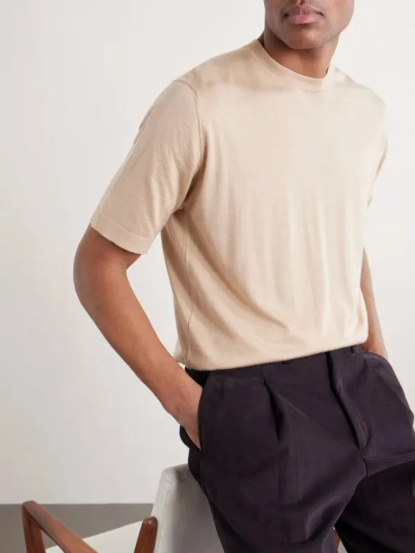 Thom Sweeney Cashmere And Silk-blend Knitted T-shirt - Neutrals