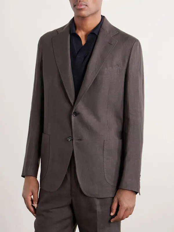 DE PETRILLO Linen Single-breasted Blazer - Brown