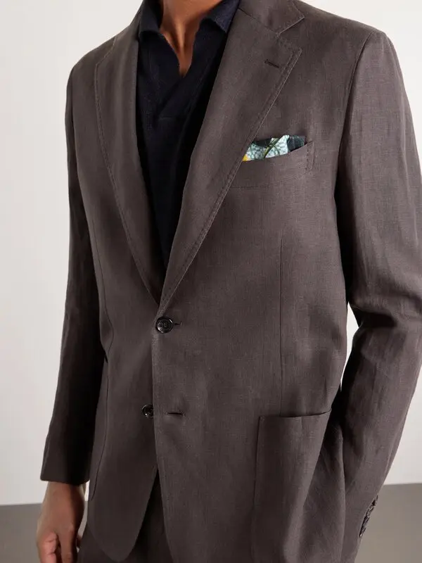 DE PETRILLO Linen Single-breasted Blazer - Brown