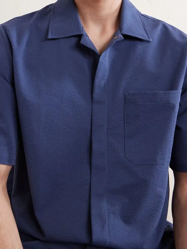 Herno Seercrease Jersey Bowling Shirt - Blue