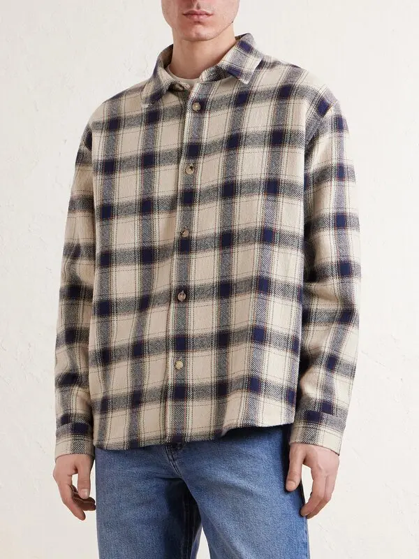 FRAME Checked Cotton-blend Flannel Overshirt - Neutrals