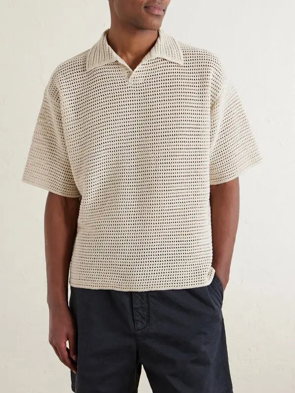 Auralee Tussah Open-knit Silk And Cotton-blend Polo Shirt - Neutrals