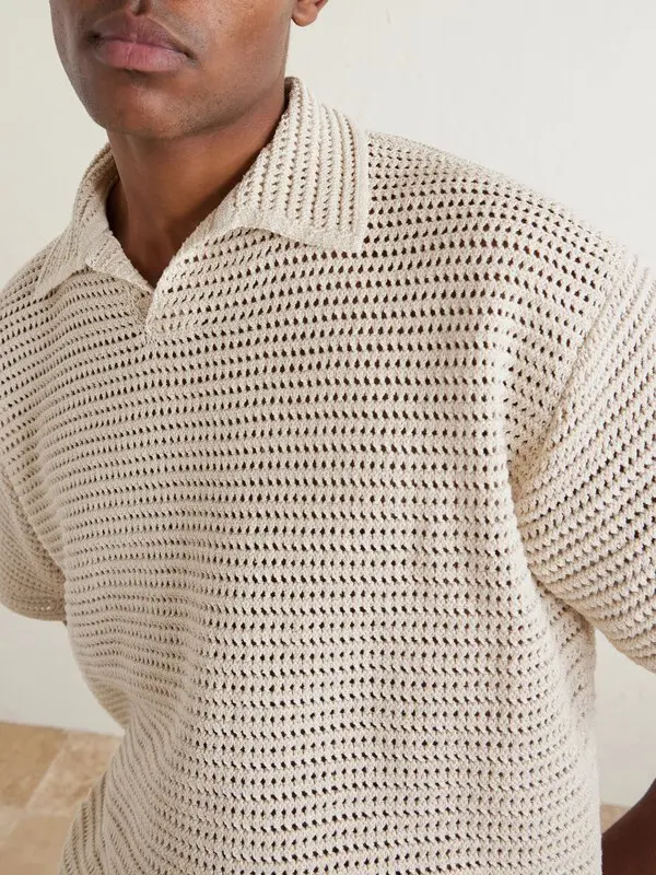 Auralee Tussah Open-knit Silk And Cotton-blend Polo Shirt - Neutrals