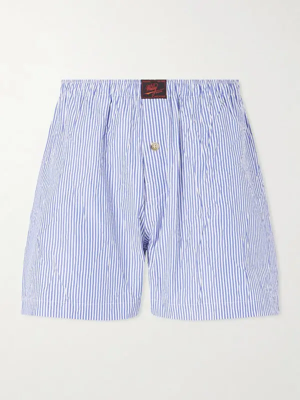 WILLY CHAVARRIA Woven Cotton Boxer Shorts - Blue