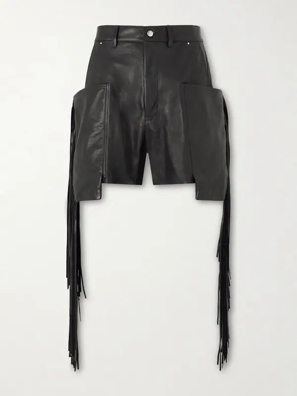 Rick Owens Fringed Leather Shorts - Black