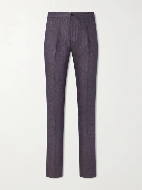 Rubinacci Straight-leg Linen Trousers - Blue
