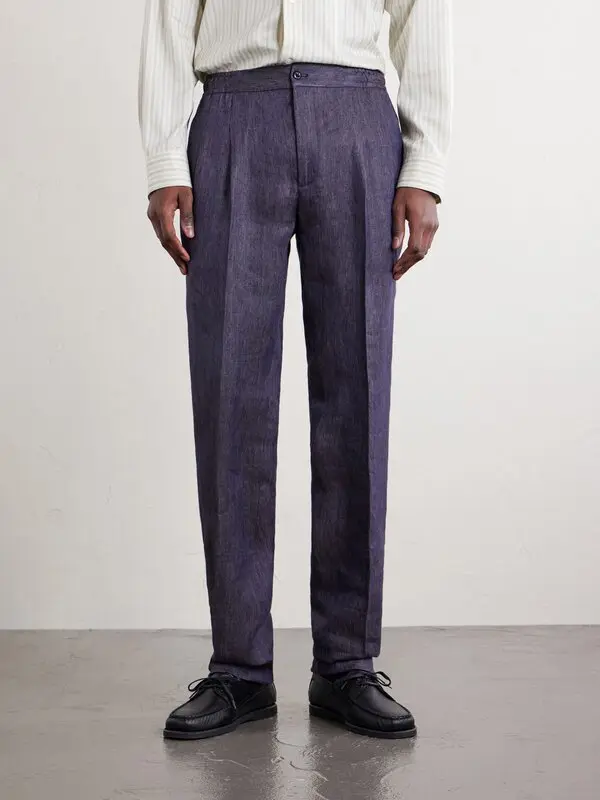Rubinacci Straight-leg Linen Trousers - Blue