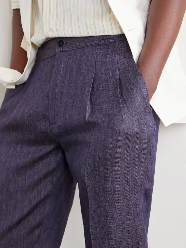 Rubinacci Straight-leg Linen Trousers - Blue