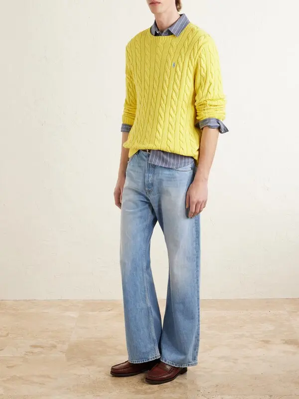 Polo Ralph Lauren Logo-embroidered Cable-knit Cotton Sweater - Yellow