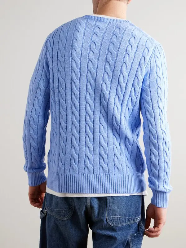 Polo Ralph Lauren Driver Logo-embroidered Cable-knit Cotton Sweater - Blue
