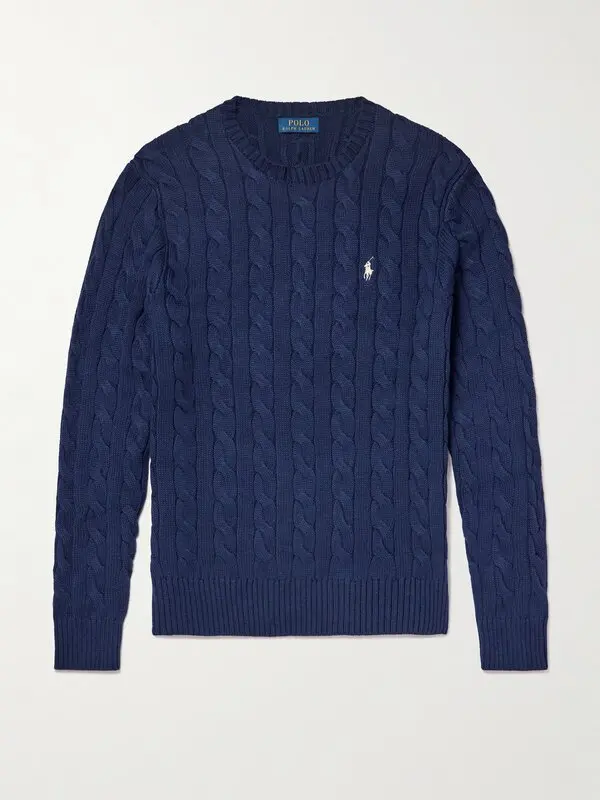 Polo Ralph Lauren Driver" Logo-embroidered Cable-knit Cotton Sweater - Navy