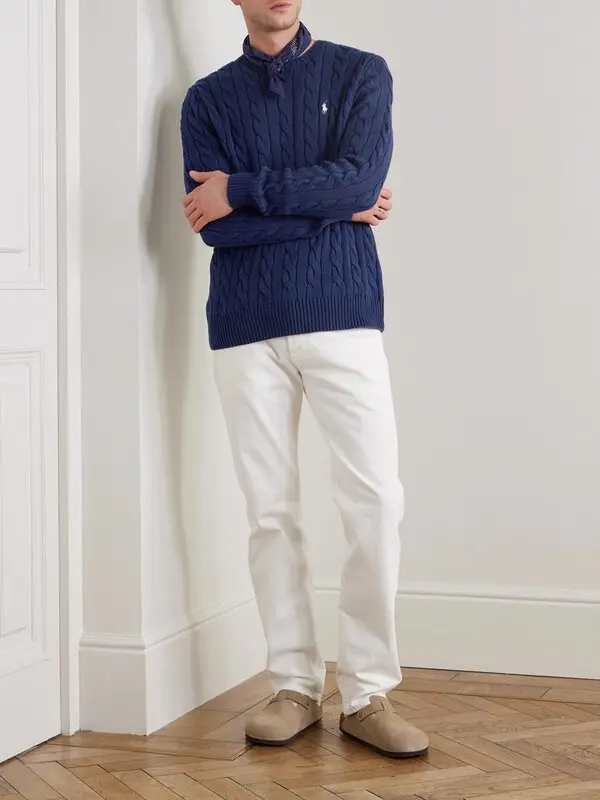 Polo Ralph Lauren Driver" Logo-embroidered Cable-knit Cotton Sweater - Navy