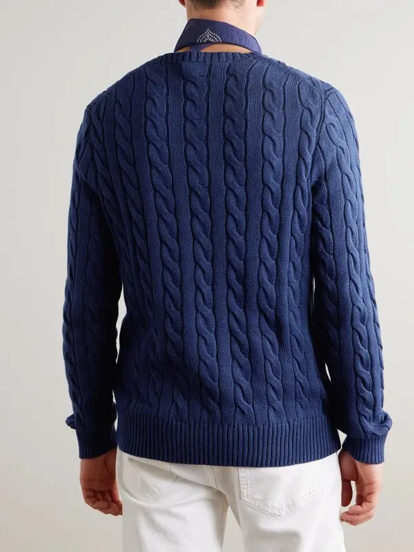 Polo Ralph Lauren Driver" Logo-embroidered Cable-knit Cotton Sweater - Navy