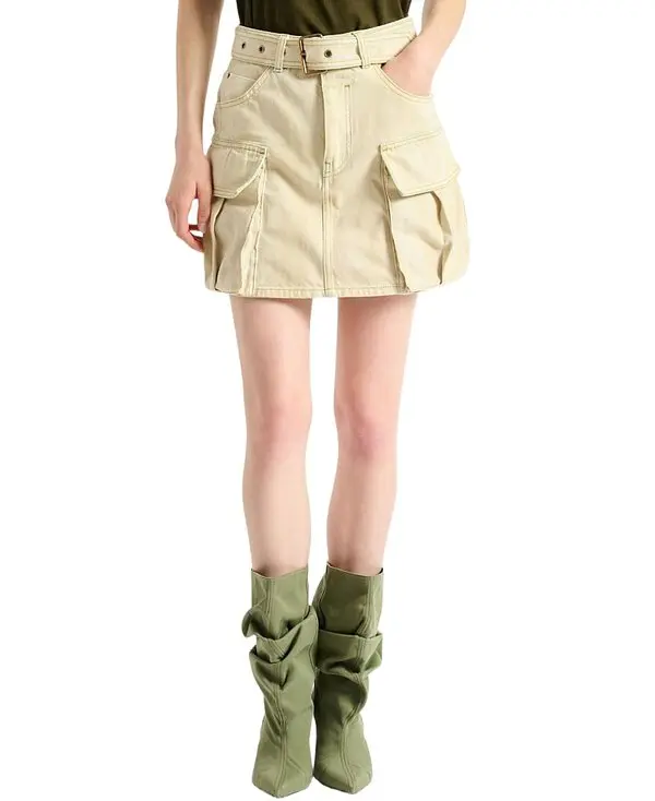 Balmain Faded Denim Mini Skirt - Beige