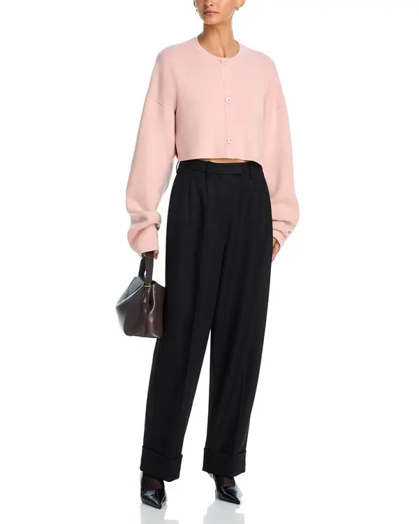 TOTEME Cropped Wool Blend Cardigan - Flamingo