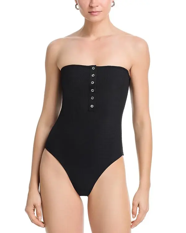 TOTEME Ribbed Strapless One Piece Swimsuit - Black