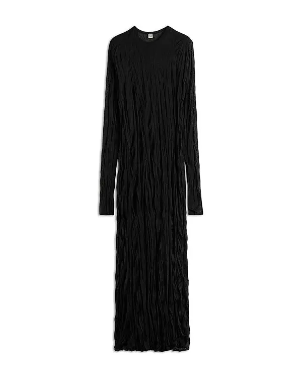 TOTEME Crinkled Knit Long Sleeve Maxi Dress - Black