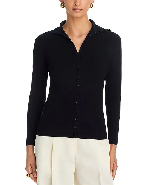 TOTEME Fitted Polo Cardigan Sweater - Black