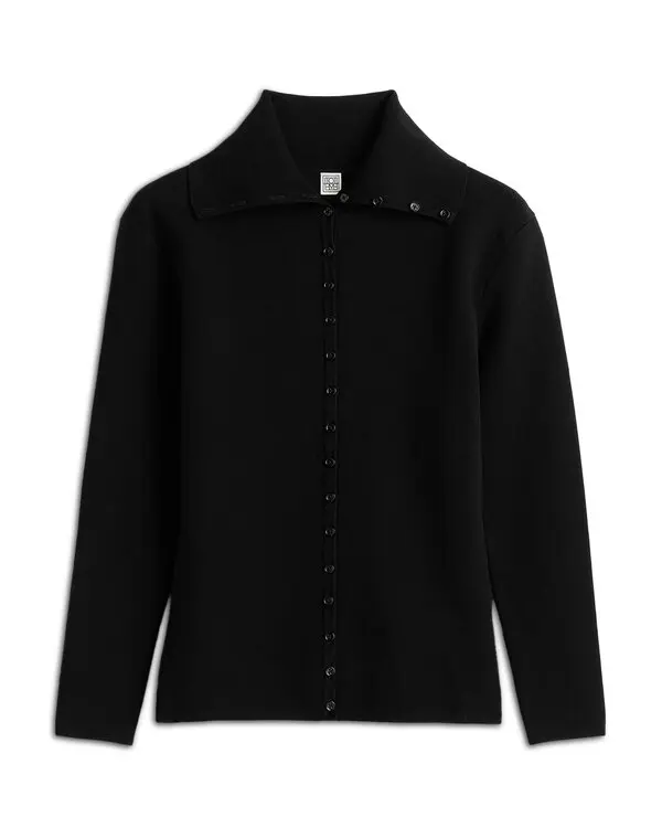 TOTEME Fitted Polo Cardigan Sweater - Black