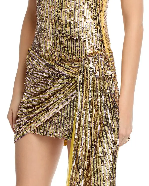 AREA Wrapped Sequinned Mini Dress - Gold Multi