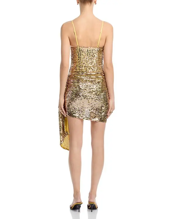 AREA Wrapped Sequinned Mini Dress - Gold Multi