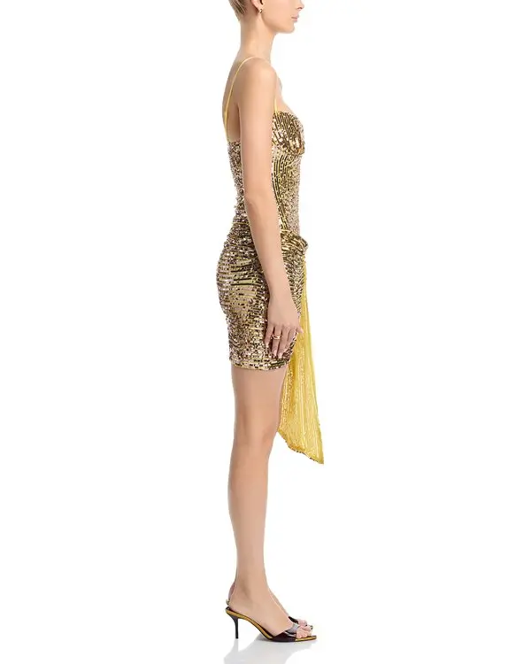 AREA Wrapped Sequinned Mini Dress - Gold Multi