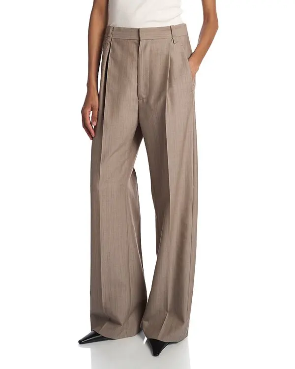 Victoria Beckham Pleated Wool Trousers - Limestone