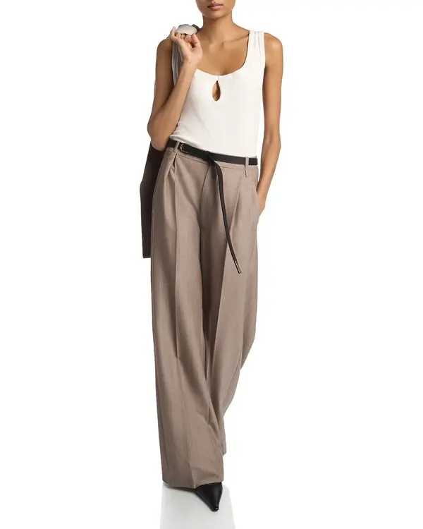 Victoria Beckham Pleated Wool Trousers - Limestone