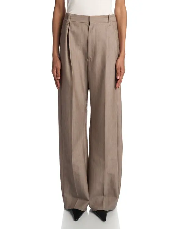 Victoria Beckham Pleated Wool Trousers - Limestone