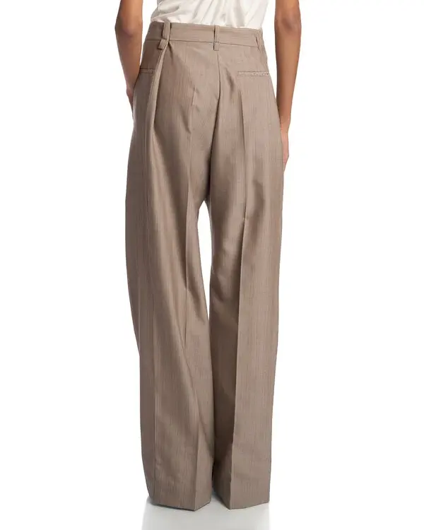 Victoria Beckham Pleated Wool Trousers - Limestone