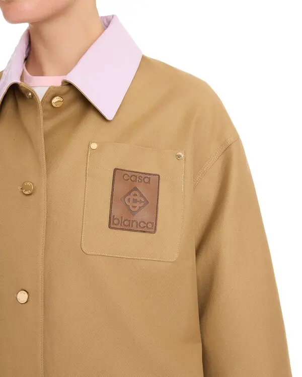 Casablanca Cotton Pocket Jacket With Leather Patch - Beige