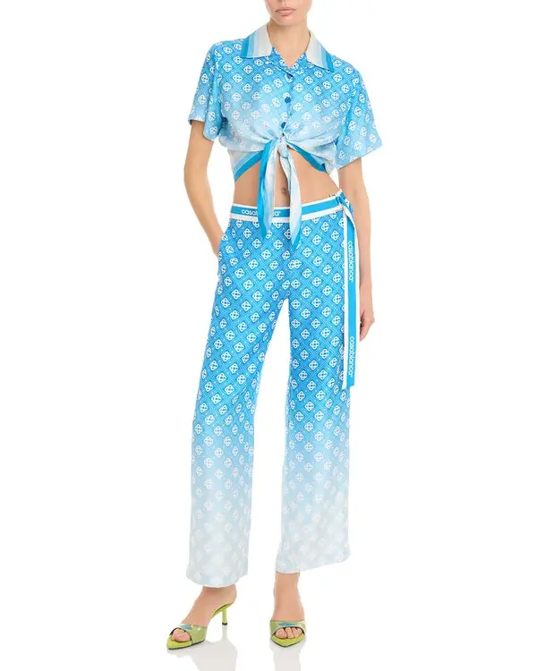 Casablanca Silk Cropped Knotted Shirt - Gradient Diamond
