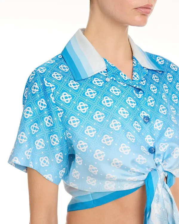 Casablanca Silk Cropped Knotted Shirt - Gradient Diamond