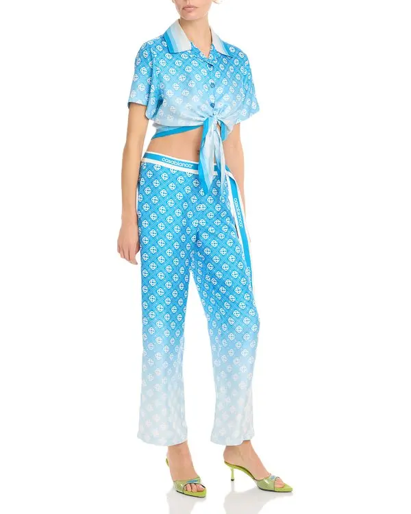 Casablanca Silk Cropped Knotted Shirt - Gradient Diamond