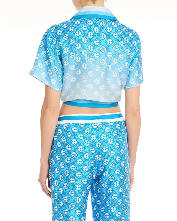 Casablanca Silk Cropped Knotted Shirt - Gradient Diamond
