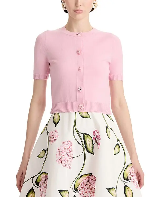 Oscar De La Renta Wool Short Sleeve Cardigan