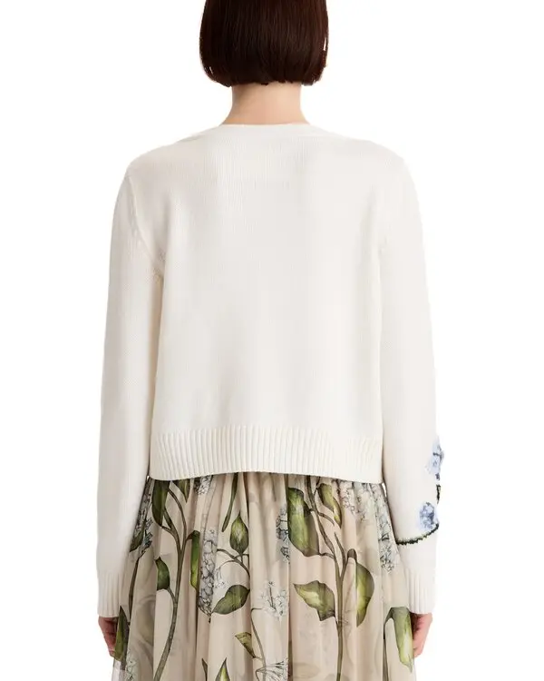 Oscar De La Renta Embroidered V-neck Wool Cardigan