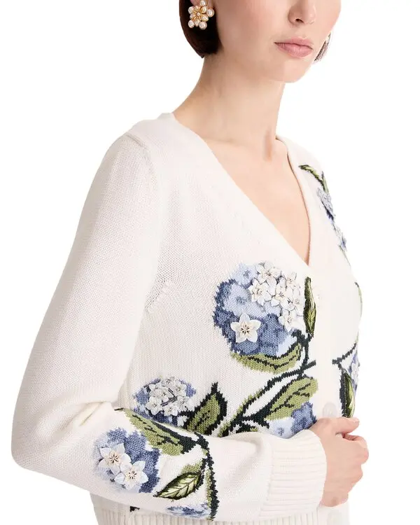 Oscar De La Renta Embroidered V-neck Wool Cardigan