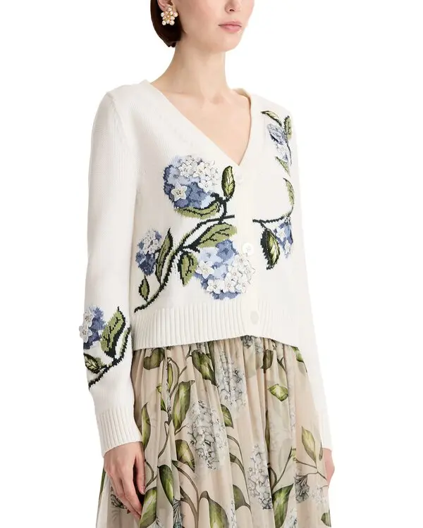 Oscar De La Renta Embroidered V-neck Wool Cardigan