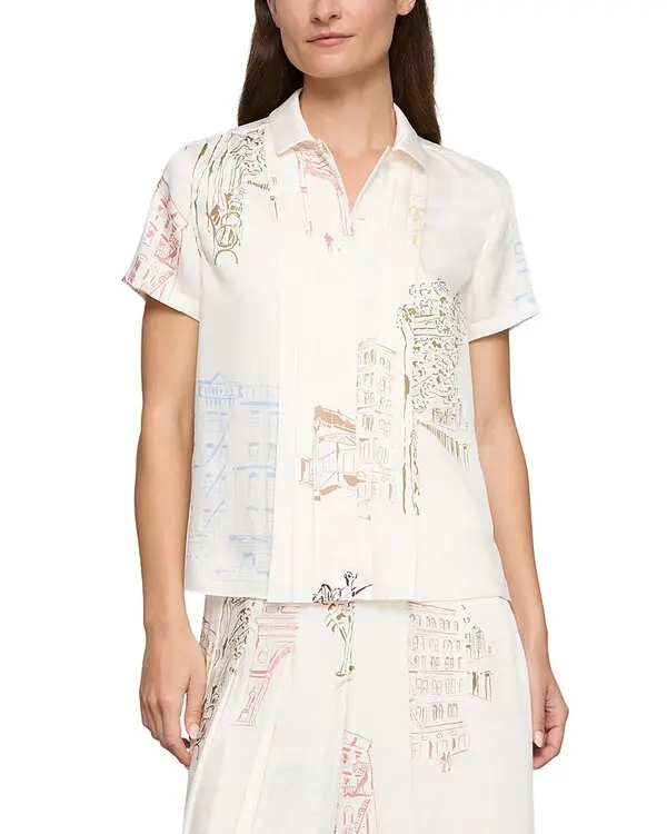 Lafayette 148 New York Short Sleeve Pleated Blouse - Cloud Multi
