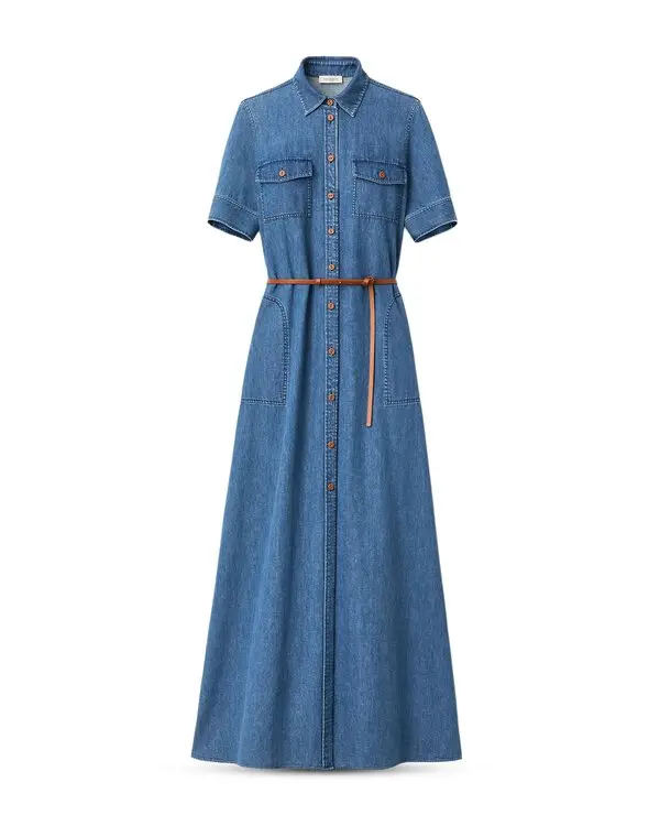 Lafayette 148 New York Short Sleeve Maxi Shirt Dress