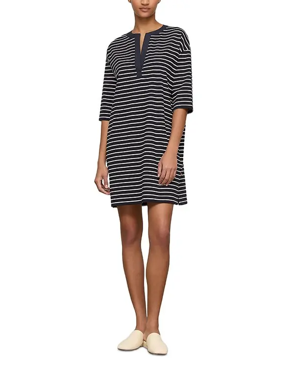 Lafayette 148 New York Split Collar Tunic Dress - Ink Multi