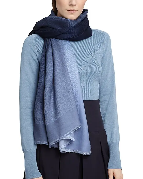 FERRAGAMO Gancini Jacquard Wool & Silk Scarf - Ocean