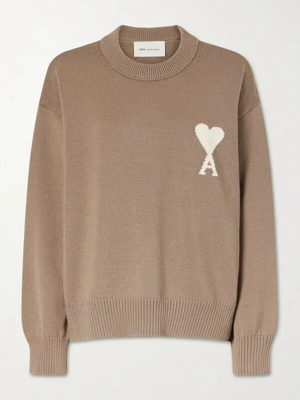 AMI Paris Intarsia Wool And Cotton-blend Sweater