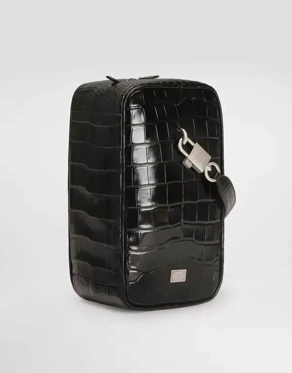 Dolce & Gabbana Lock Polished Alligator Handbag - Black