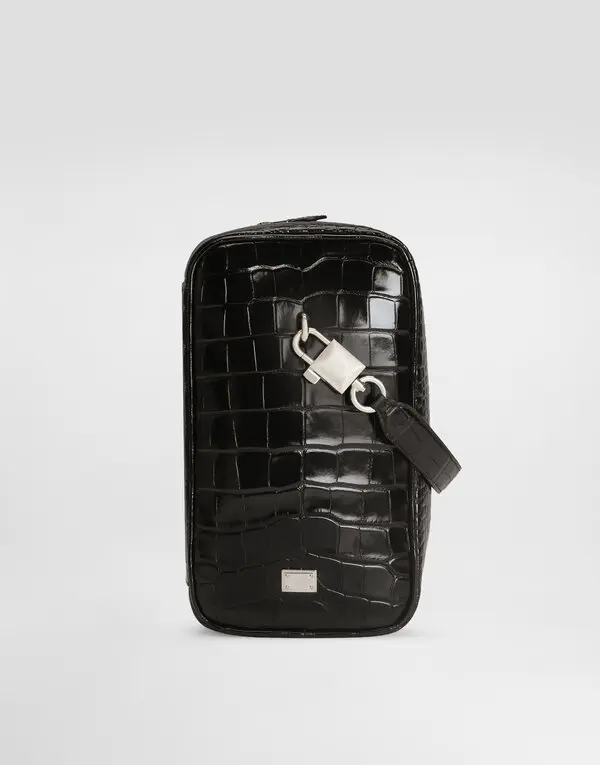 Dolce & Gabbana Lock Polished Alligator Handbag - Black